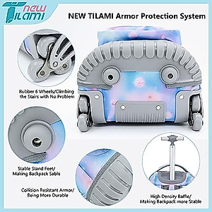 NEW TILAMI Roller Backpacks for Girls, Adjustable Laptop Rolling Backpack with Wheels for Girls to School Travel Camping Boys Rolling Backpack Purple Star 18 Inches