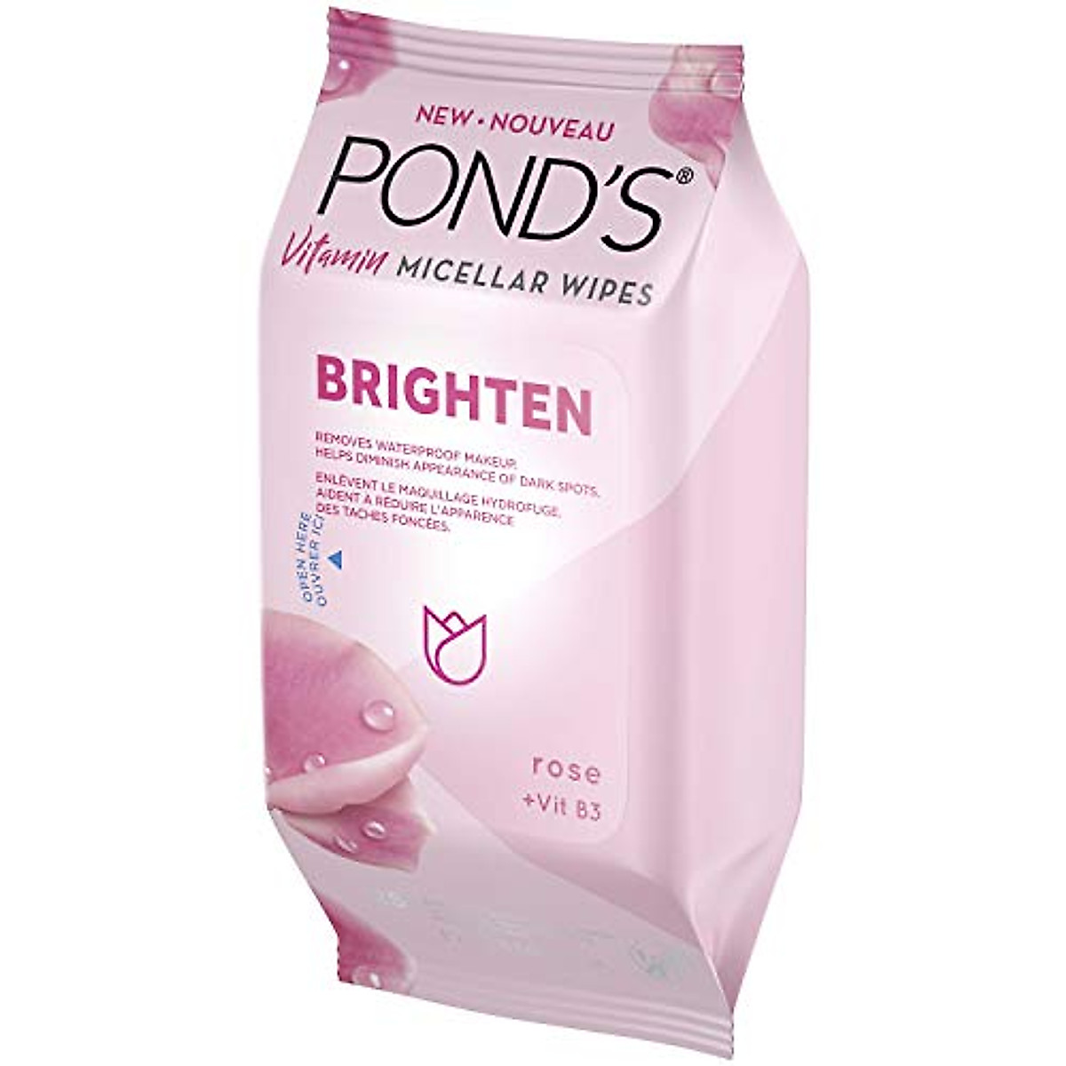 Pond's Vitamin Micellar Wipes For Dark Spots Brighten Rose Removes Waterproof Makeup 25 Wipes