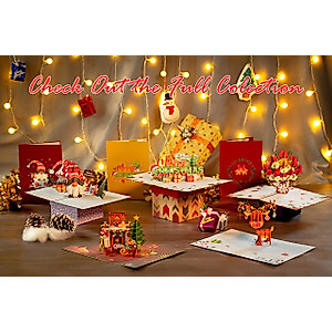 Paper Love Merry Christmas Pop Up Card, Handmade 3D Popup Greeting Cards, Gift For Christmas or Holidays, 5" x 7" Cover - Includes Envelope and Note Tag