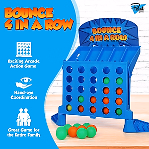 Point Games Bounce 4 in a Row - Travel Friendly Storage Case- Classic Board Games w Twist - Line Up 4 Classic Game - Strategical Thinking and Aim Practice - Portable Toys for Boys and Girls Ages 6+