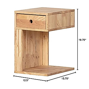 South Shore Furniture Sweedi Solid 1-Drawer Nightstand, Natural Wood, 15.75 in x 12.5 in x 19.75 in