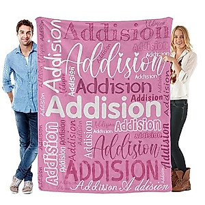 Custom Name Blanket for Kids Adults Personalized Blanket with Name Flannel Blanket Customized Name Blanket for Birthday Valentines Christmas Day (40x50, Pink)