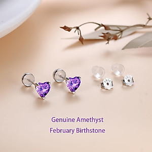 SMILEST Heart Earrings Gifts for Her - Birthstone Earrings for Women Wife, Amethyst February Birthstone Earrings Purple Earrings Amethyst Stud Earrings Anniversary Birthday Gifts for Women Mom Wife