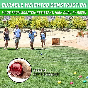 GoSports 90 mm Backyard Bocce Set with 8 Balls, Pallino, Case and Measuring Rope - Made from Premium Resin