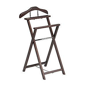 KB Designs - Suit & Tie Freestanding Folding Valet Stand Clothing Organizer Rack, Walnut/Chrome