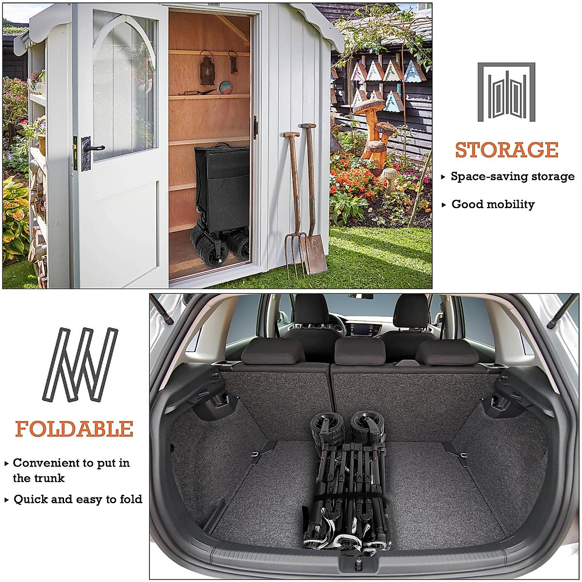 ROSONG Collapsible Heavy Duty 𝟱𝟬𝟬 𝗟𝗕𝗦 Capacity Wagon Cart with Big Wheels, Foldable Folding Cart Utility Lounge Beach Wagons Carts for Sand