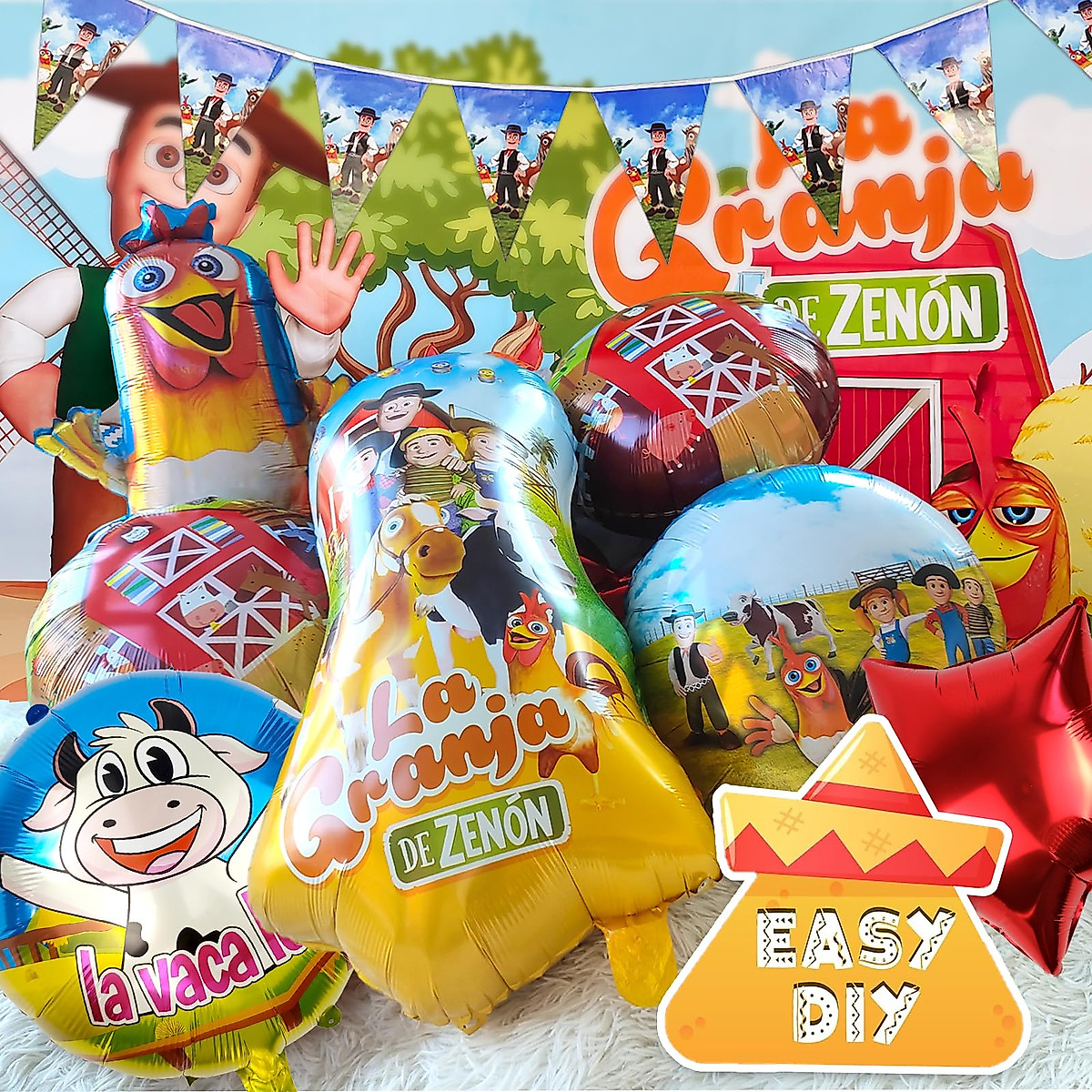 La Granja De Zenon Party Supplies Bartolito and La Vaca Lola,Foil Mylar Farm Animals Balloons for Kids,20inch Round Cow Themed Decorations Party Favors（8PCS）
