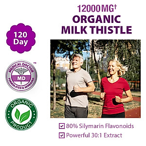 Liver Renew Cleanse Detox & Repair Organic Milk Thistle 120 Day 12000 Mg 30X Seed Extract with Silymarin MD Pure Kidney Lung Health Support Fast Active Formula Pills Herbal Supplement, 120 Capsules