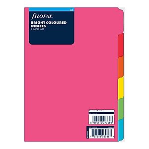 Filofax B1326186, 6-tab index Organizer Refill, A5 Size, Bright colors, Blank (B132618)