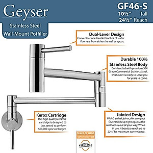 Geyser GF46-S Andorra Series Stainless Steel Wall Mount Two Handle Pot Filler Faucet (Brushed Stainless Steel Finish)