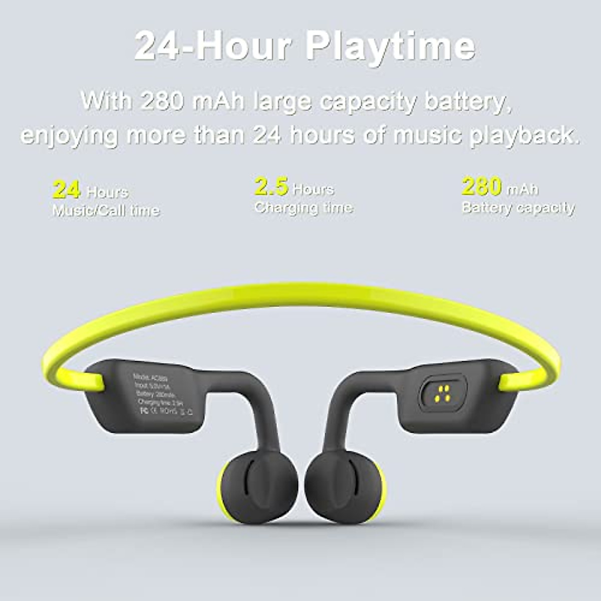 RR SPORTS Open Ear Headphones, Wireless Air Conduction Headphones with Built-in 32G Memory MP3 Player, 24 Hrs Playtime Bluetooth Sport Headset with Mic for Running, Cycling, Driving (Grey & Green)