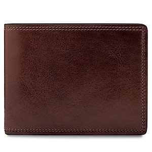 Bosca Men's Leather Wallet with Removable ID Passcase - Dolce Italian leather Wallet for Men 8 Card Slots, Bifold Design, Hand-Stitched Detailing, Polished Finish, Dark Brown