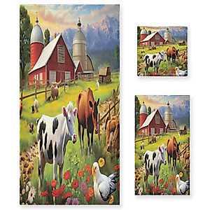 Flradish Farm Animals Towels 3 Pack Bath Towels for Bathroom Set Soft Cotton Highly Absorbent Lightweight & Quickdry Towel Set 1 Bath Towel,1 Hand Towel,1 Washclothe
