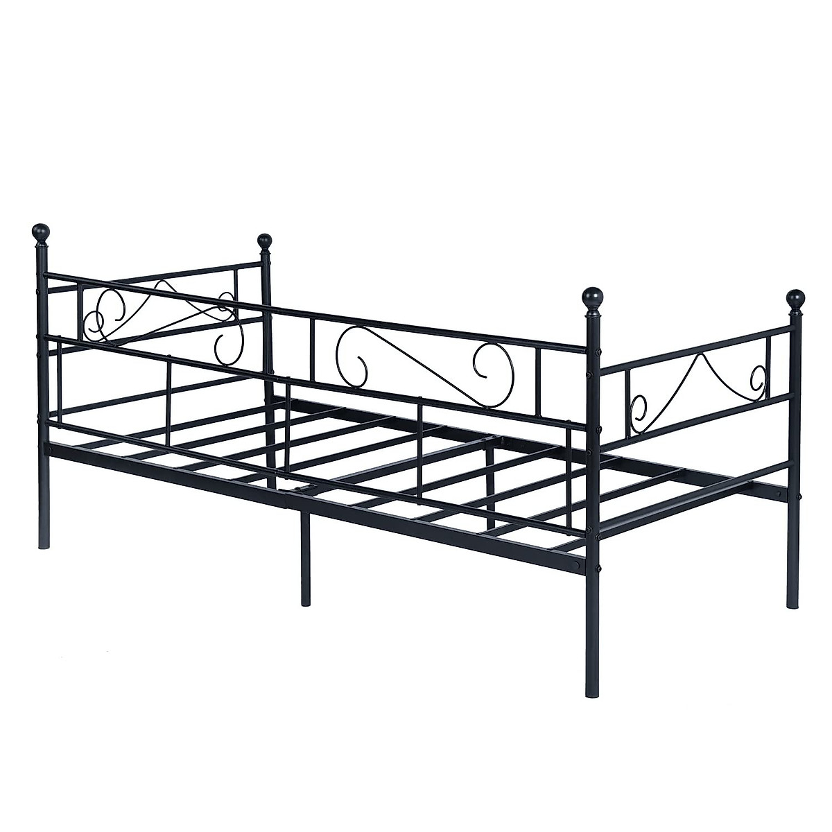 Symylife Classic Twin Daybed Metal Bed Frame with Headboard, Sturdy Steel Slats Support, Easy Assembly, Mattress Platform Bed Sofa for Living Room Guest Room,Black