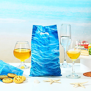 Sweetude 50 Pcs Ocean Waves Party Gifts Bags Goodie Bags with Handles Plastic Under the Sea Ocean Waves Reusable Treat Bags Gift Bags Blue Pool Party Favor Bags for Ocean Theme Birthday