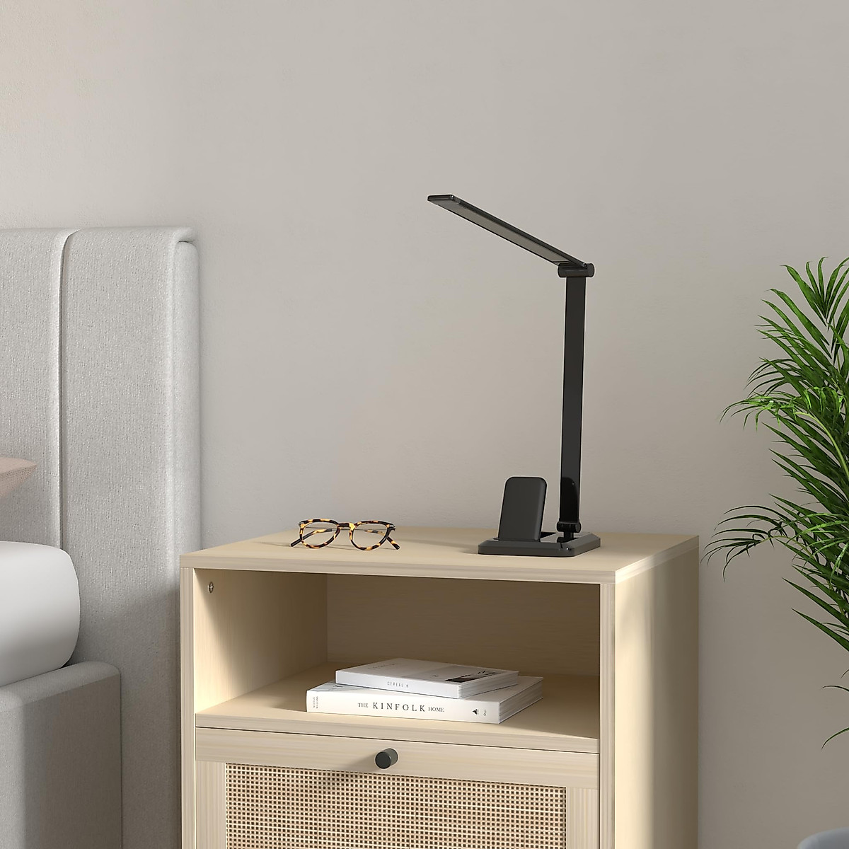 Fugetek LED Desk Office Lamp with Wireless Charger & USB Charging Port, Touch Control, 5 Lighting Modes, 30/60 Min Auto Timer, Eye-Caring, Dimmer, Black