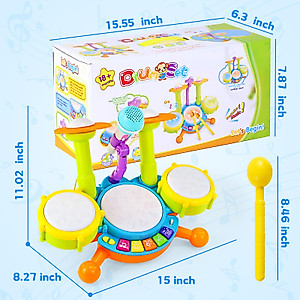 Drum Set for Toddlers 1-3, Toys for 1 Year Old Boy Birthday Gift, Kids Drum Set Musical Toys for Toddlers 1-3, Baby Drum Set with Microphone Toddler Drum for Ages 2-4 Brithday Gifts for Boys Grils