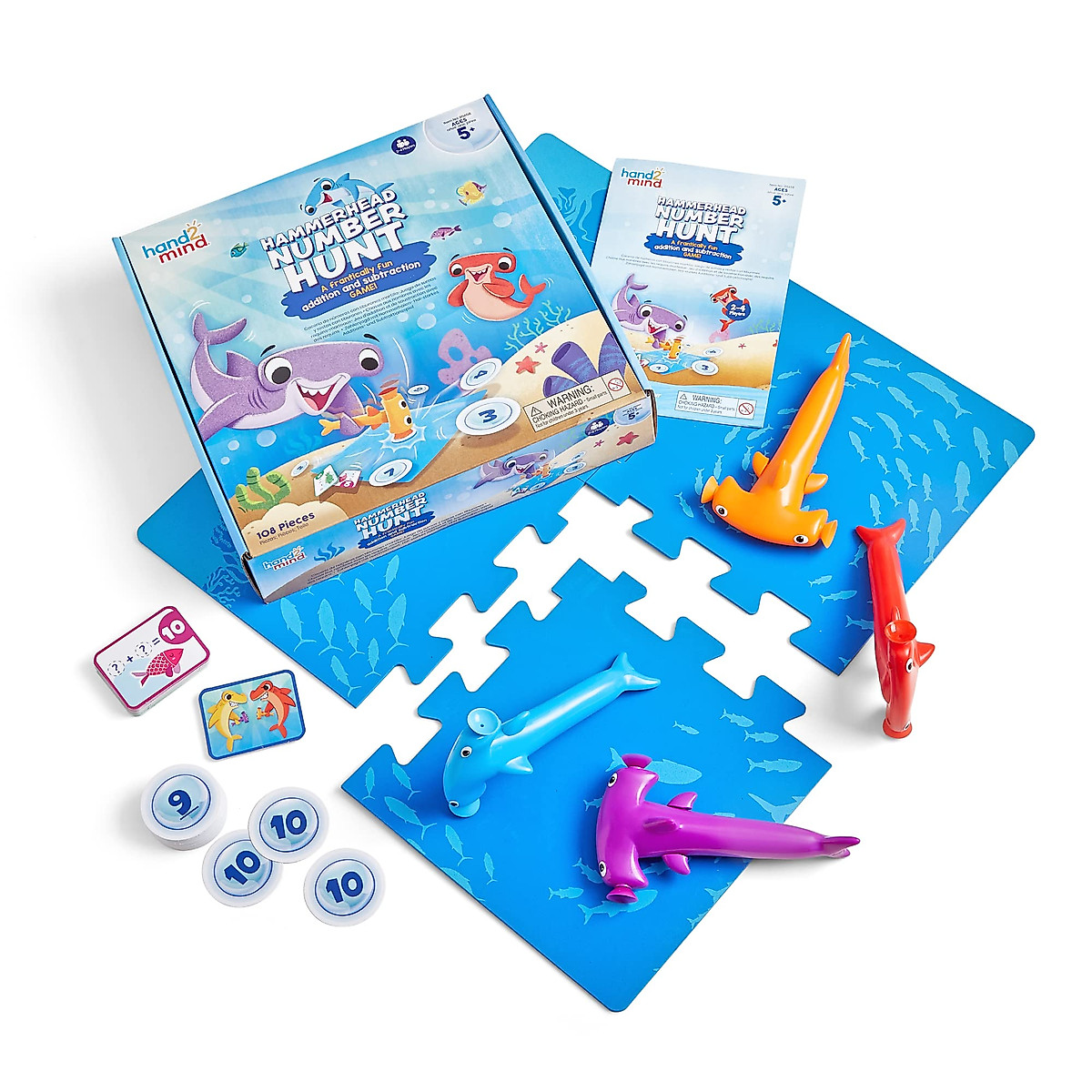 hand2mind Hammerhead Number Hunt! Math Game, Addition and Subtraction Games, Educational Board Games, Fun Games for Family Game Night, Kindergarten Learning Games for Kids Ages 5-7, Kids Learning Toys