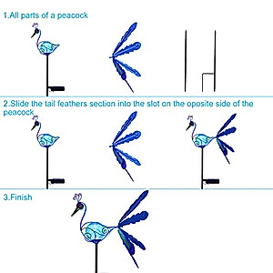 YJFWAL Peacock Solar Garden Lights Peacock Decor Garden Waterproof Peacock Solar Stake Lights Solar Pathway Lights for Patio, Halloween Decor, Lawn Decor