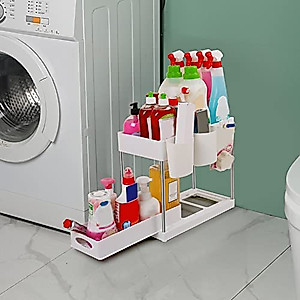 GLOGLOW Under Sink ABS Material Sliding Cabinet Basket Bathroom Sliding Design (White)