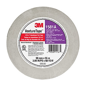 3M Venture Tape UL181A-P Aluminum Foil Tape 1581A, Rigid and Flexible Duct Seaming, Durable, Cold Weather Adhesion, 3.89 in x 60 yd, 2 mil