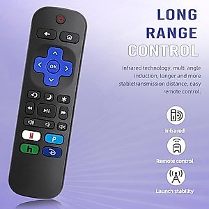 JNGKE Roku Replacement Remote Control Only for Roku TV, for TCL Roku/Hisense Roku/Onn Roku/RCA Roku/Sharp Roku ect, with Netx/Disn+/Prime Vid/Hu Buttons【Not for Roku Stick & Box & Player】