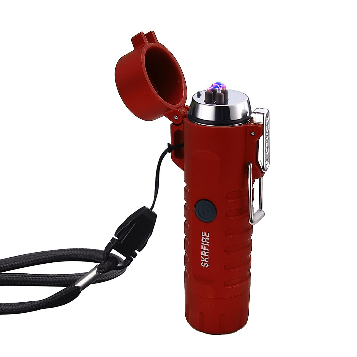 SKRFIRE Electric Outdoor Lighter Waterproof Plasma Lighter Windproof Arc Lighter Portable Fashion Lighter for Lighting Suitable for Emergency Survival Kit, Camping, Hiking (Red)