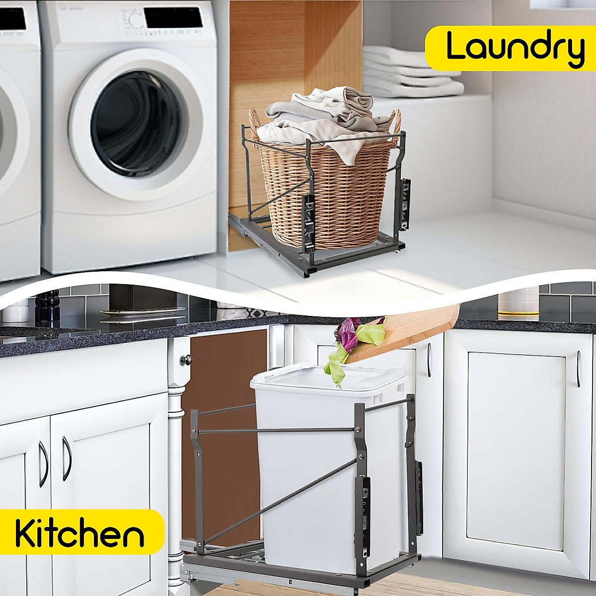 Ancaixin Pull Out Trash Can Under Cabinet, Cabinet Trash Can Pull Out Kit with Door Mounting Kit for Kitchen Trash Can, Under Sink Trash Can Shelf with Soft-Close Slides (Garbage Can Not Included)