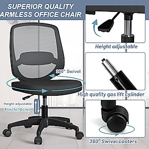 Armless Mesh Ergonomic Desk Office Chair Without Arms for Computer Home Height Adjustable Lumbar Support for Small Spaces