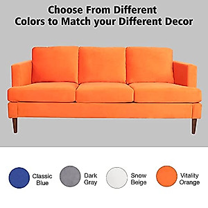 AVZEAR Upholstered Velvet 3-Seat Sofa, Apartment Sofa Sectional Sofa 3 Seater Solid Wood Legs Sofa Couches Bedroom Sofas Mid Century Modern Sofa Couch for Living Room (Orange)