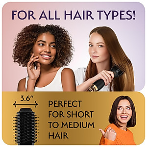 Professional Dual Voltage Blowout Hair Dryer Brush for European Travel 110V-120V/220V-240V, Black Gold Dryer and Volumizer, Hot Air Brush for Women, 2.4 INCHES Oval Shape