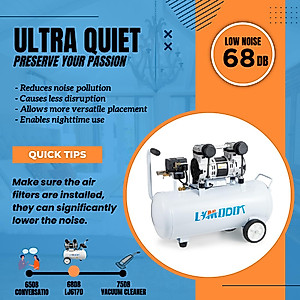 Limodot Air Compressor, Ultra Quiet Air Compressor, Only 68dB, 8 Gallon Durable Steel Air Tank, 2.8CFM @ 90PSI, Oil-Free, Ideal For Shop, Garage, Car, Pneumatic Tool, 1.2 HP