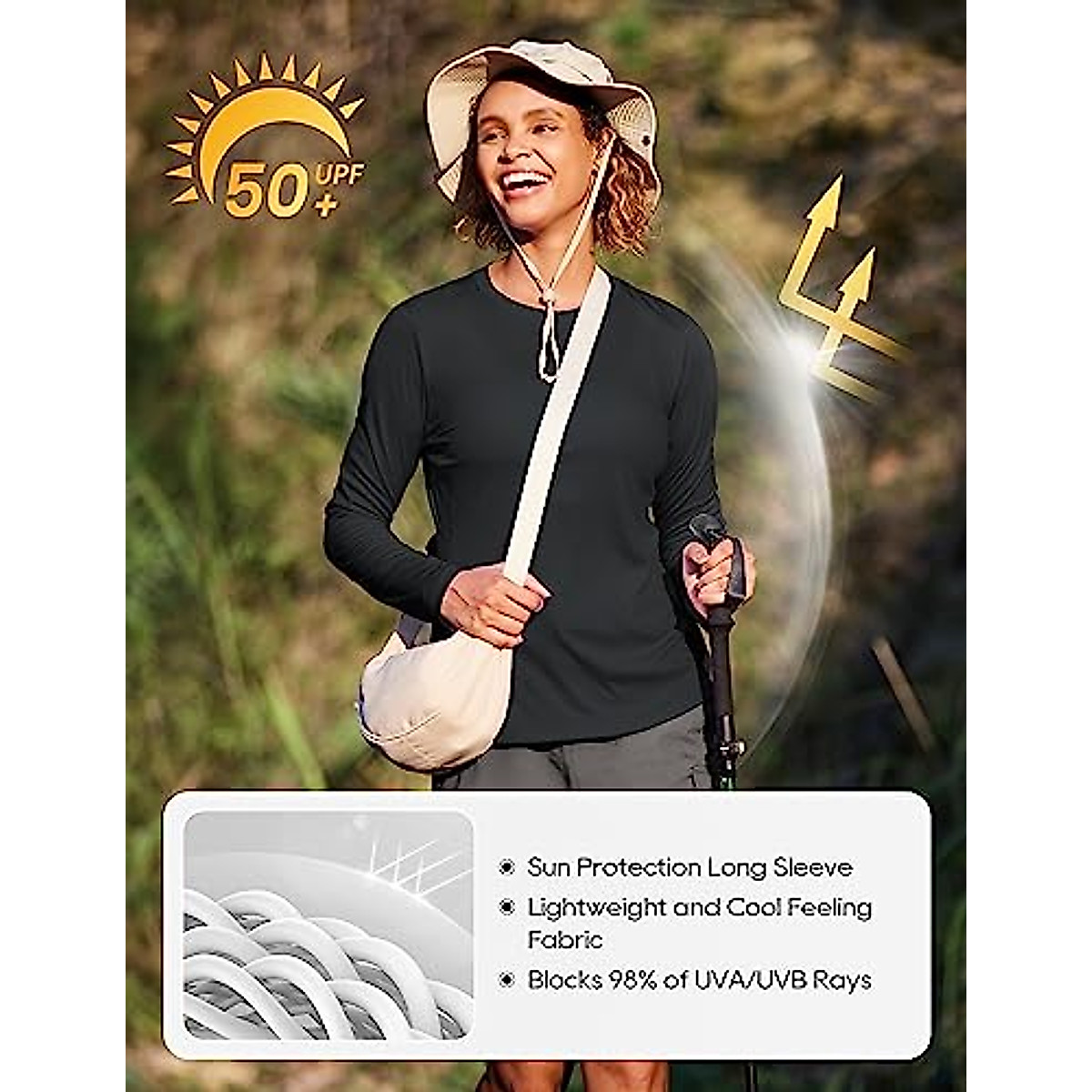 CRZ YOGA Womens UPF 50+ Sun Shirts Long Sleeve UV Protection Workout Tops Lightweight Quick Dry Outdoor Hiking Running Shirts Black Medium