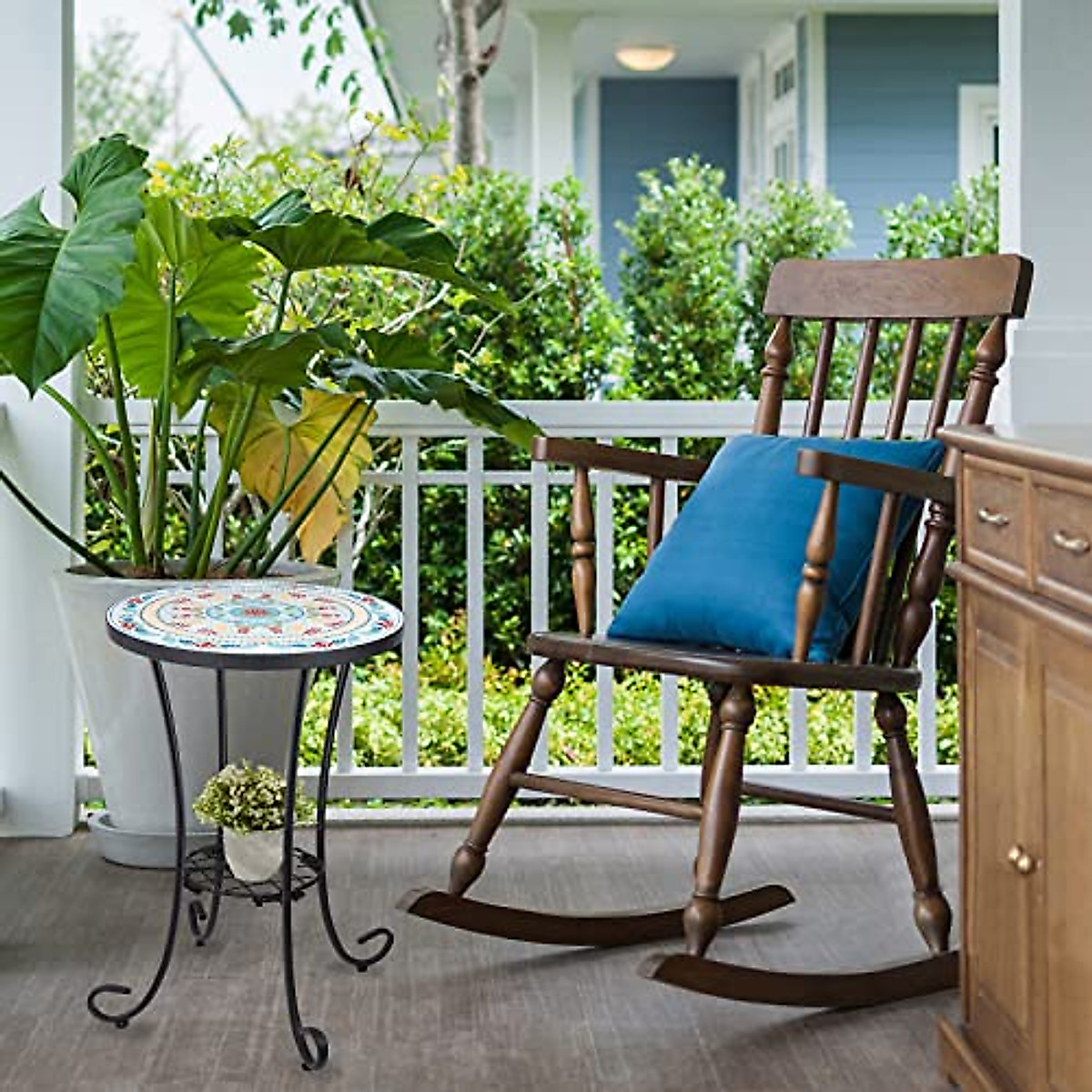 VCUTEKA Outdoor Side Table Mosaic Patio Table Accent Table Mosaic Tile Top Metal Frame Small End Table Porch Beach Patio Garden Balcony Beige 14''