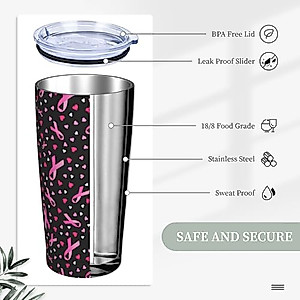 IYERSKD Ribbon Breast Cancer Awareness 20 oz Stainless Steel Tumbler Vacuum Insulated Leakproof Travel Mug for Car Office Gym