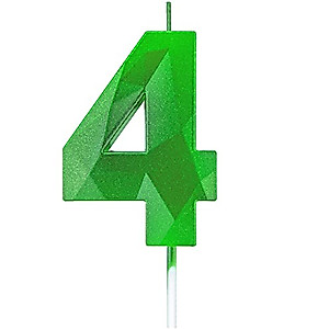 2.75in 3D Diamond Shape Tall Green 4 Candles, Glitter 4 Green Color Happy Birthday Cake Toppers Decorating and Celebrating for Adults/Kids Party/Family Baking (2.75in Green Number 4)