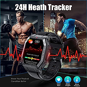 Military Smart Watch for Men with Call (Answer/Make) Outdoor Tactical Sports Watch Rugged 1.85" HD Big Screen Fitness Tracker Heart Rate Sleep Monitor Smartwatch Compatible with Android iPhone Samsung