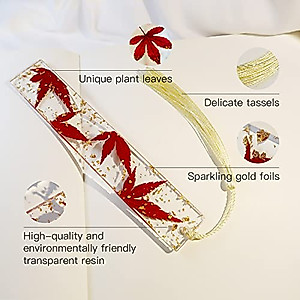 Dried Flower Bookmark, Maple Leaf Resin Bookmark for Women Men Transparent Bookmark Nature Bookmark Real Flower Bookmark Cute Bookmark for Teacher Students Kids Friend Gift for Book Lover