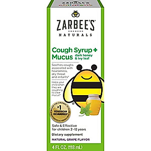 Zarbee's Natural Children's Cough Syrup + Mucus With Dark Honey Natural Grape Flavor- 4oz, Pack of 3