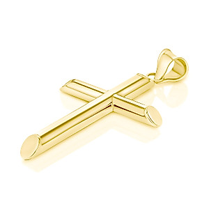 Ioka - 14K REAL Yellow Gold Classic Plain Cross Pendant Religious Medium Size Charm For Necklace or Chain