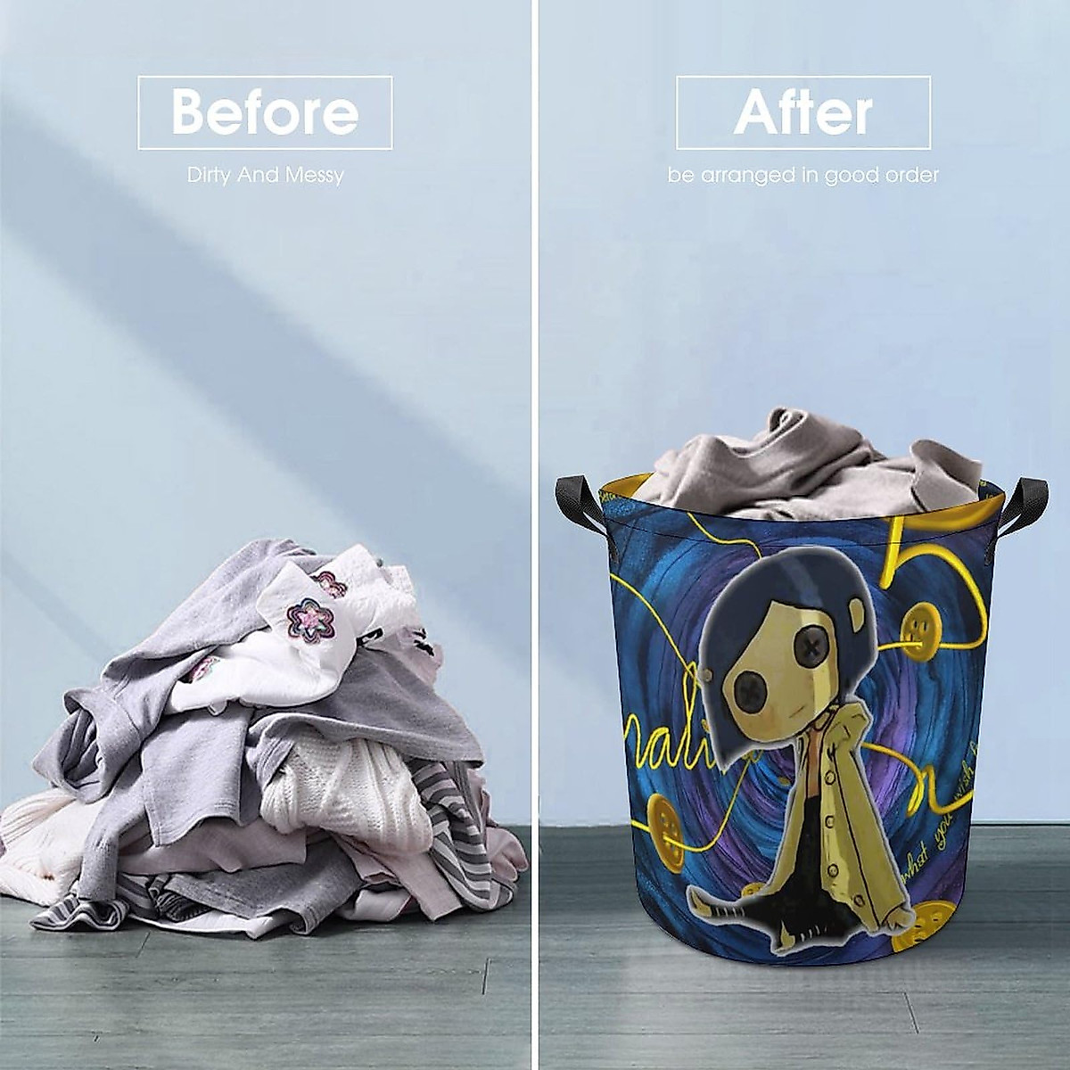 Co.ra.line Circular Hamper with Handle Storage Basket Circular Storage Bin Organizer Round Basket