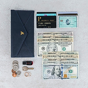 YBONNE Women's Long Wallet RFID Blocking Envelope Purse, Made of Saffiano Leather (Dark Blue)