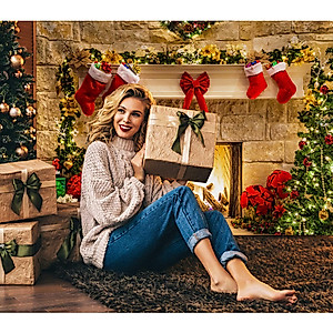 Haboke 8x6ft Christmas Fireplace Theme Backdrop for Photography Tree Sock Gift Decorations for Xmas Party Supplies Photo Background Pictures Banner Studio Decor Booth Props