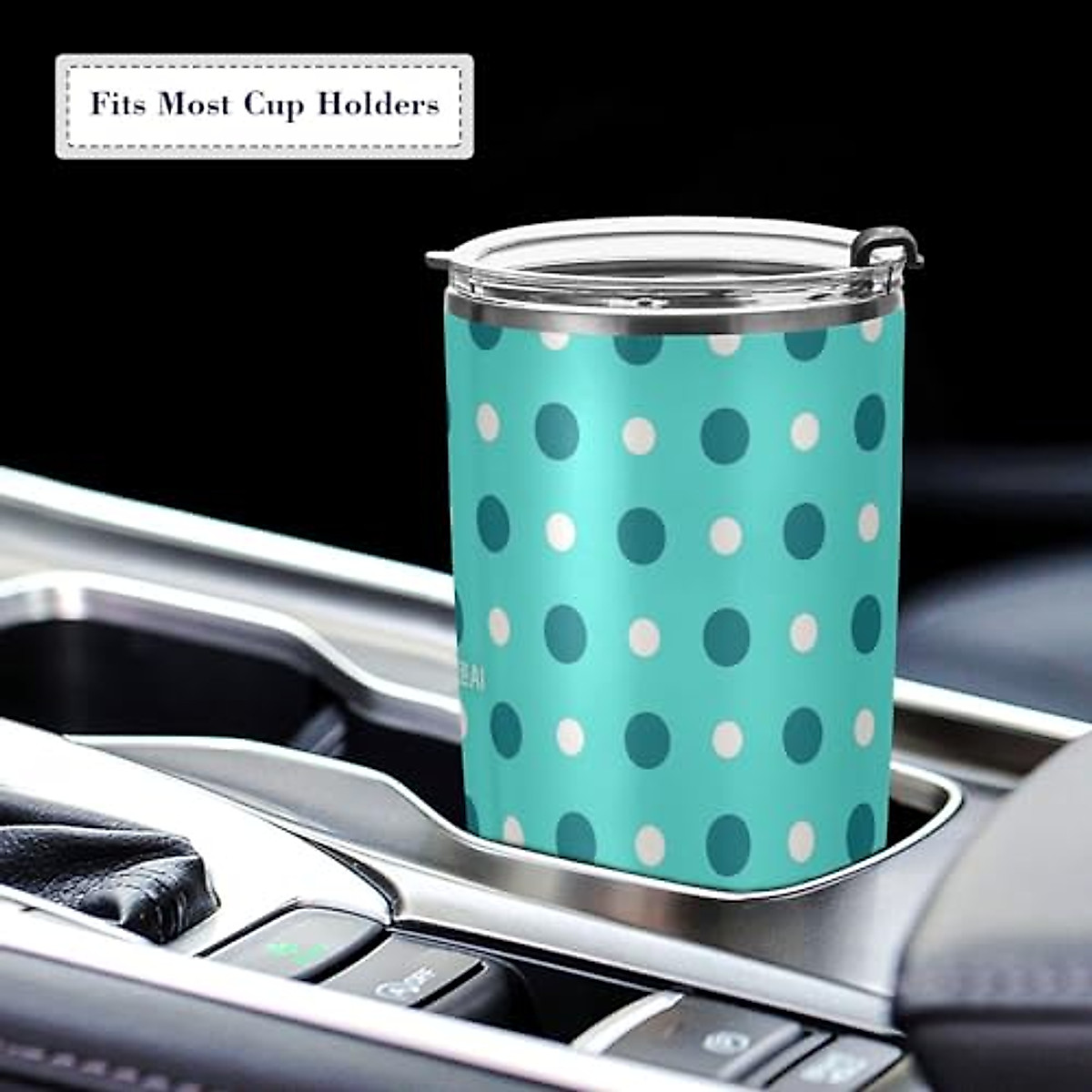 HXshaoye trendy polka dot turquoise white Stainless Steel mugs for hot and cold with Straw Leak Resistant Flip mugs for women for travel simple tumblers with lids vaso para cafe termica 20oz