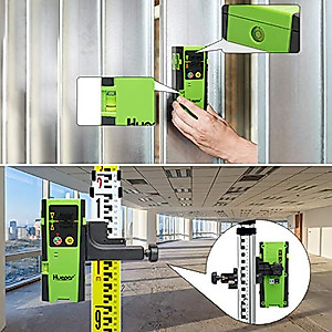 Huepar Laser Detector for Line Level, Digital Receiver Used with Pulsing Lasers Up to 200ft, Detect Red and Green Beams, Three-Sided LED Displays, Clamp Included LR-6RG