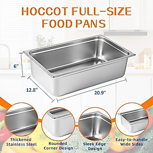 HOCCOT Full Size Hotel Pan 6 Packs, 6" Deep 304 Stainless Steel Steam Table Pan for Chafing, Commercial Food Pan for Hotel, Buffet, Restaurant, Party, Catering Food Pan for Food Supply & Storage