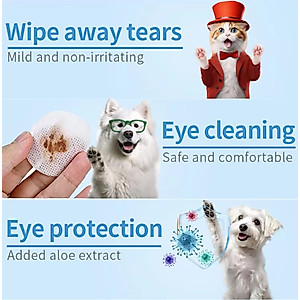 Eye Wipes for Dogs, 200 Pads Pet Tear Stain Cleaning Wipes for Eye Care of Dogs and Cats, Mild Ingredient, Gently Remove Pet Tear Stain, Eye Debris, Discharge, Mucus Secretions - Safe Ingredients