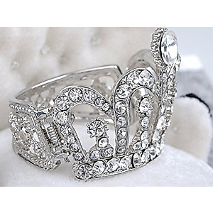 Alilang Silvery Tone Clear Crystal Colored Rhinestones Crown Tiara Princess Cuff Bracelet