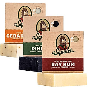 Dr. Squatch All Natural Bar Soap for Men, 3 Bar Variety Pack, Pine Tar, Cedar Citrus and Bay Rum