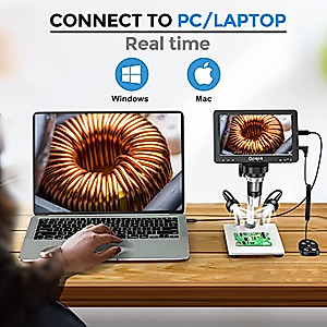 Opqpq LCD Digital Microscope 1200X, 7'' Coin Microscope for Error Coin, 1080P Soldering Microscope with 12MP Camera Sensor, Microscope for Adult with 10 LED Lights, Wired Remote, Windows/mac PC View